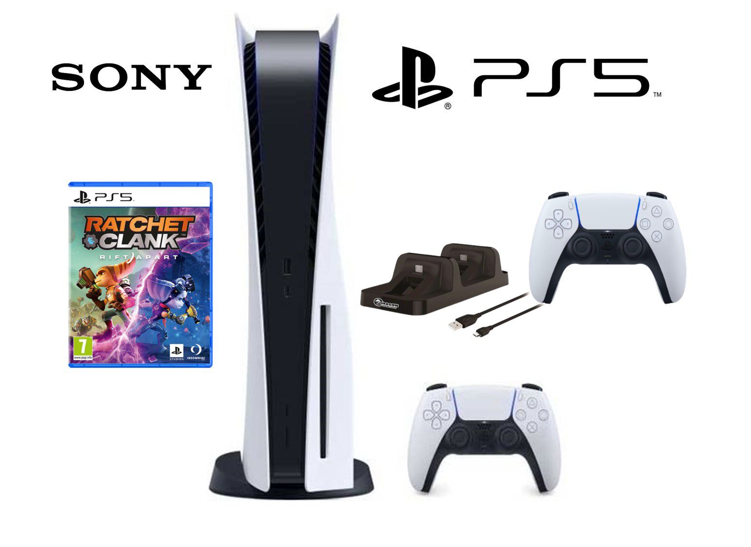 באנדל קונסולה סוני PS5 פלייסטיישן דגם CFI-1216A+בקר + משחק + מטען ...